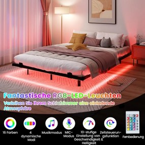 Costway Rám dvoulůžka plovoucí postel s LED světly moderní rám z kovu černé