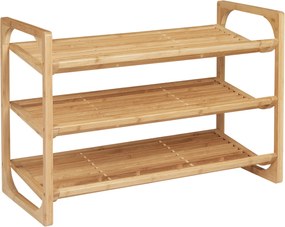 HOMCOM Botník, Stojan na boty se 3 policemi z bambusu, pro max. 9 párů bot, Botník s držadlem do předsíně a ložnice, 76 x 33 x 51 cm, Přirozený | Aoso