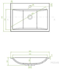 Laveo Albano, granitové umyvadlo 600x440x122 mm, šedá, LAV-VGA1510T
