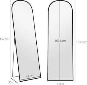 HOMCOM Celoplošné zrcadlo 1615 x 50 cm Stojací zrcadlo s rámem z hliníkové slitiny do obývacího pokoje Ložnice Černá | Aosom.de