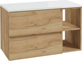 kielle Nefia - Skříňka včetně desky pod umyvadlo 90x54x45 cm, levá varianta, zlatý dub/lesklá bílá 50027S93L1