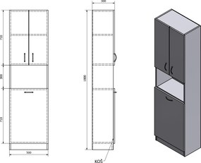 Aqualine, SIMPLEX ECO vysoká skříňka s košem 50x180x30cm, SIME510
