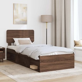 Rám postele s čelo Hnědý dub 75 x 190 cm Masivní borové dřevo 3412147