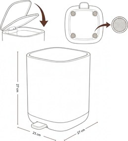 Koupelnový koš s pedálem INVI, 7 l – černý