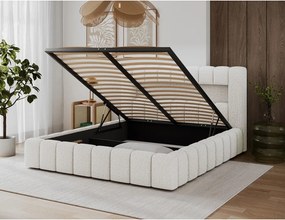 Krémová čalouněná dvoulůžková postel s úložným prostorem s roštem 140x200 cm Lamica – ELTAP