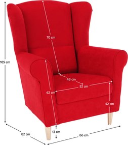 relaxační křeslo, ušák, dřevo/látka, nohy světlé/potah červený, Tempo Kondela CHARLOT