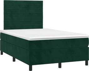 Box spring postel s matrací a LED tmavě zelená 120x200 cm samet 3136176