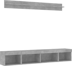 5dílná obývací stěna s LED betonově šedá kompozitní dřevo 3216685