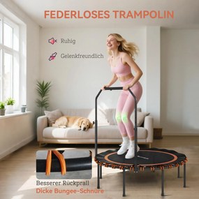 Fitness trampolína s nastavitelným zábradlím, sportovní trampolína pro vnitřní i venkovní použití, ocel, plast, oranžová barva