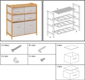 Bambusový regál TIDY s textilními košíky, výš, 78,5 cm