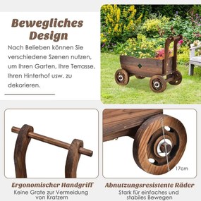 Costway Květinový vozík dřevěný květináč s kolečky – 68 × 38,5 × 53,5 cm, hnědý