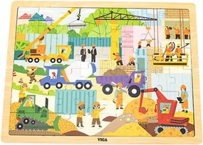 Dřevěné puzzle 48 dílků Viga Stavební stroje
