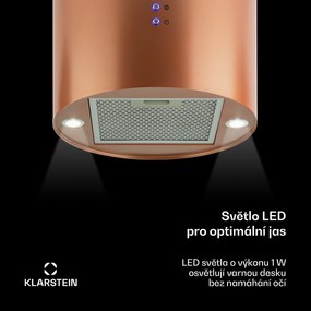 Klarstein Barett, digestoř, 35 cm, ostrůvková, 590 m³/h, LED, filtr s aktivním uhlím, měděná