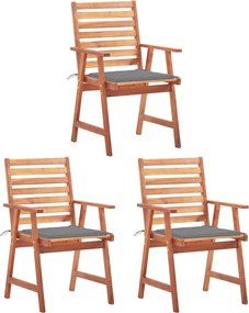 vidaXL Zahradní jídelní židle s poduškami 3 ks masivní akáciové dřevo [3064352] Barva: Šedá