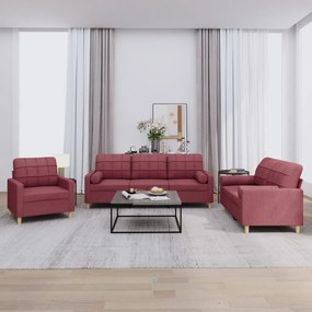 3dílná sedací souprava s polštáři vínová textil 3201264