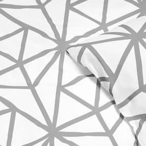 Goldea saténové ložní povlečení deluxe - šedé geometrické tvary na bílém 140 x 220 a 70 x 90 cm