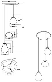 Fabas 3774-47-241 Deva, závěsné svítidlo z čirého skla, 3x14W LED  2700/3000/4000K krokové stmívání, prům. 50cm