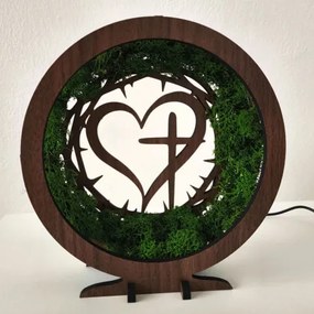 Dřevěná LED lampa s mechem - Srdce a Kříž I SENTOP LED0582-ORECH-WENGE