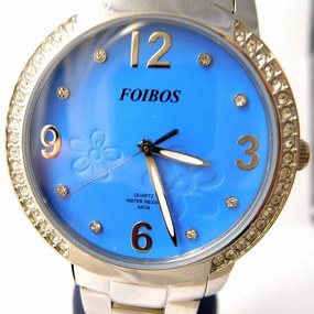 Foibos Dámské šperkové stříbrné hodinky s kamínky po obvodu Foibos 25963 (modrý čís.)
