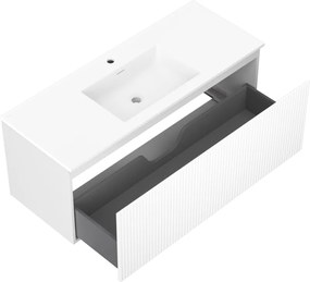 Mexen Rivel, koupelnová skříňka 120 cm s umyvadlem Otis, 1 zásuvka, drážkovaná, bílá matná, 91A20-12047-1-BF01-W18M01