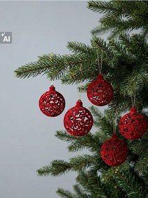 Sinsay - Sada vánočních koulí s výřezy a sametovou úpravou 5 pack - červená