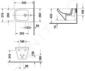 DURAVIT - DuraStyle Závěsný bidet, 370x540 mm, otvor pro baterii, bílá (2287150000)