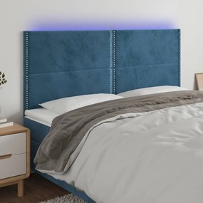 Čelo postele s LED tmavě modré 200x5x118/128 cm samet