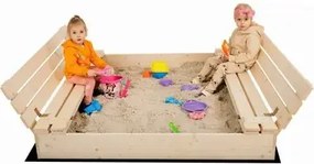 SAND TROPIC Dřevěné pískoviště s lavičkami a příslušenstvím 146x137cm