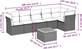 7dílná zahradní sedací souprava s poduškami šedá polyratan 3255983