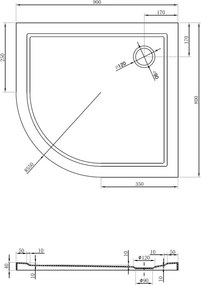 Mexen Flow čtvrtkruhový asymetrický slim pravý 90 x 80 cm, bílý lesk - 46Q108090R