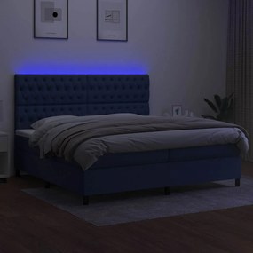Box spring postel s matrací a LED modrá 200x200 cm textil 3135147