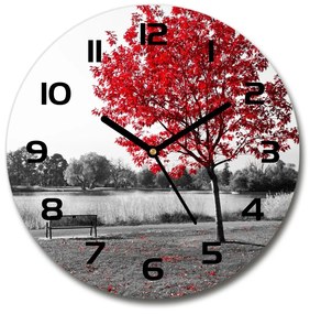 Wallmuralia Skleněné hodiny na stěnu Červený strom fi 30 cm