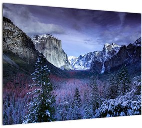 Skleněný obraz zimní horské krajiny (70x50 cm)