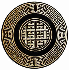 Koberec GLOSS kruh 6776 86 ramka, řecký klíč - černý / zlatý