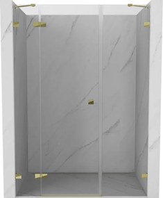 Mexen Lunar, levé otočné sprchové dveře 135 cm, čiré sklo, zlatý profil, 834S-135-050-50-00-L