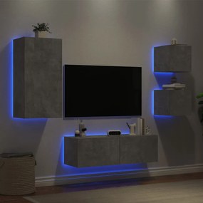 4dílná obývací stěna s LED osvětlením betonově šedá - Default Title
