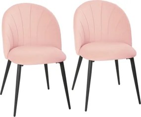 HOMCOM Set 2 čalouněné jídelní židle s mušlovým opěradlem z sametu, 52x55x79 cm, Růžová