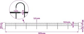 Zahradní plot s obloukem nahoře ocelový 1172 x 60 cm černý 277644