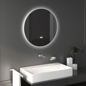 Kleankin kulaté LED nástěnné zrcátko, dotykový spínač, měnící barvu 3000K-6500K, proti mlze, ø 70 cm, bílá/stříbrná