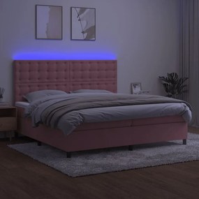 Box spring postel s matrací a LED růžová 200x200 cm samet 3136388