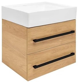 Koupelnová skříňka s umyvadlem a černou úchytkou SAT Cube Way 60x53x46 cm dub Hickory mat CUBE46C602DHSATCW