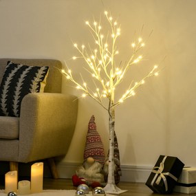 HOMCOM Umělý strom, umělá bříza, s LED osvětlením, teplá bílá, realistická bílá kůra, 17D x 17Š x 120V cm