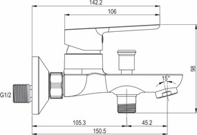 Mereo Mereo, Vanová nástěnná baterie, Zuna, bez příslušenství, chrom, CB90103Z