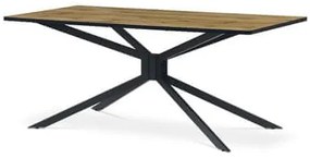 Autronic Moderní jídelní stůl Jídelní stůl, 180x90x75 cm, MDF deska, 3D dekor divoký dub,kovovová hvězdicová podnož, černý mat (HT-885 OAK)