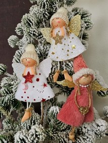 Bílá látková závěsná dekorace anděl s hvězdičkou - 8*3*15 cm