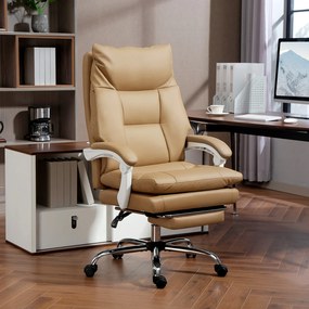 HOMCOM Kancelářská židle Ergonomická židle u stolu s bederní opěrkou, opěrkou nohou Světle hnědá