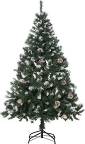 HOMCOM umělý vánoční strom, 676 větviček, 41 šišek, zasněžené špičky, nehořlavý, 180 cm