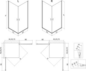Mexen Mist-B Duo, 2-křídlý ​​výklopný sprchový kout 90 x 90 cm, čiré sklo, měděný matný profil, 8A2-090-090-65-00
