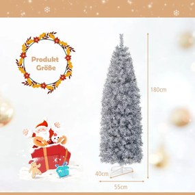 Costway 180 cm umělá tužka vánoční stromeček s 250 studenými bílými LED diodami