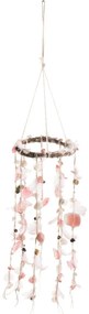 Závěsný věnec s růžovými peříčky a mušlemi Boho - Ø 15*75 cm